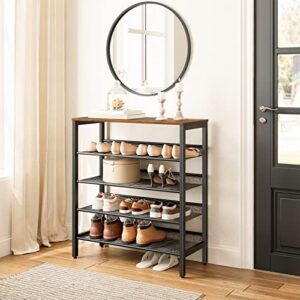 HOOBRO Shoe Rack, 5-Tier Shoe Storage Unit Flat & Slant Adjustable Shoe Organizer Shelf for 16 Pairs, Durable and Stable, for Entryway, Hallway, Closet, Dorm Room, Industrial, Rustic Brown BF01XJ01