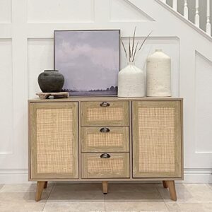 phi villa sideboard buffet cabinet with storage console table woven rattan cabinet coffee bar kitchen dining room living room storage cabinet accent cabinet with doors and drawers