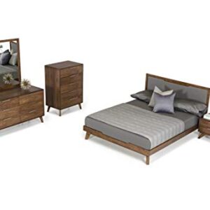 Limari Home Maurice Collection Bedroom Mid-Century Veneer Finished & Fabric Upholstered Bed, California King, Gray, Walnut