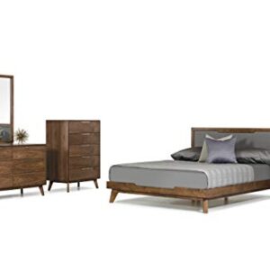 Limari Home Maurice Collection Bedroom Mid-Century Veneer Finished & Fabric Upholstered Bed, California King, Gray, Walnut