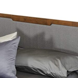 Limari Home Maurice Collection Bedroom Mid-Century Veneer Finished & Fabric Upholstered Bed, California King, Gray, Walnut