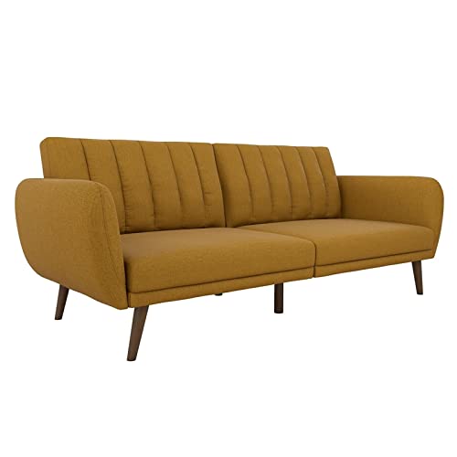 Novogratz Brittany Sofa Futon - Premium Upholstery and Wooden Legs - Mustard