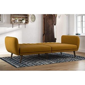 Novogratz Brittany Sofa Futon - Premium Upholstery and Wooden Legs - Mustard