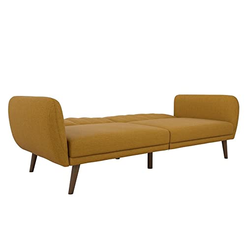 Novogratz Brittany Sofa Futon - Premium Upholstery and Wooden Legs - Mustard