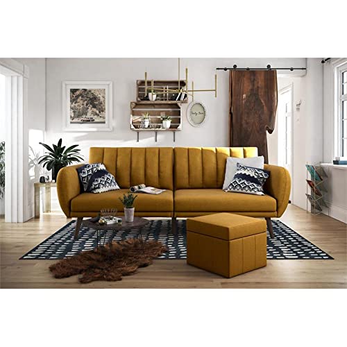 Novogratz Brittany Sofa Futon - Premium Upholstery and Wooden Legs - Mustard