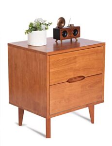 mid century modern grooved handle wood nightstands side table bedroom storage drawer and shelf bedside end table, 2 drawer (caramel)