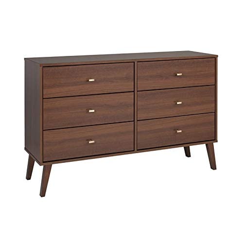 Prepac Milo Mid-Century 6 Drawer Dresser For Bedroom, 16" D x 52.50" W x 33" H, Cherry