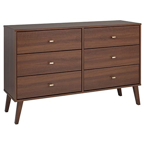 Prepac Milo Mid-Century 6 Drawer Dresser For Bedroom, 16" D x 52.50" W x 33" H, Cherry