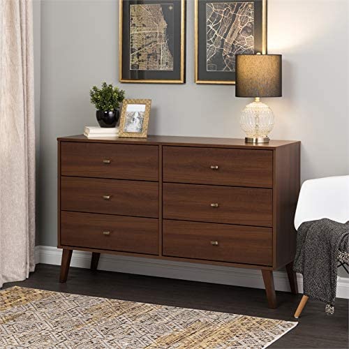 Prepac Milo Mid-Century 6 Drawer Dresser For Bedroom, 16" D x 52.50" W x 33" H, Cherry