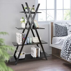 Nouva 4 Tier Ladder Bookshelf Storage Shelves, A Frame Wooden Ladder Open Display Shelves Floor Shlef Storage Furniture for Home Office Living Room Black