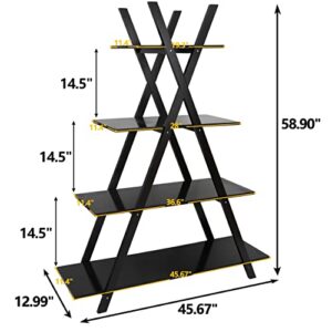 Nouva 4 Tier Ladder Bookshelf Storage Shelves, A Frame Wooden Ladder Open Display Shelves Floor Shlef Storage Furniture for Home Office Living Room Black