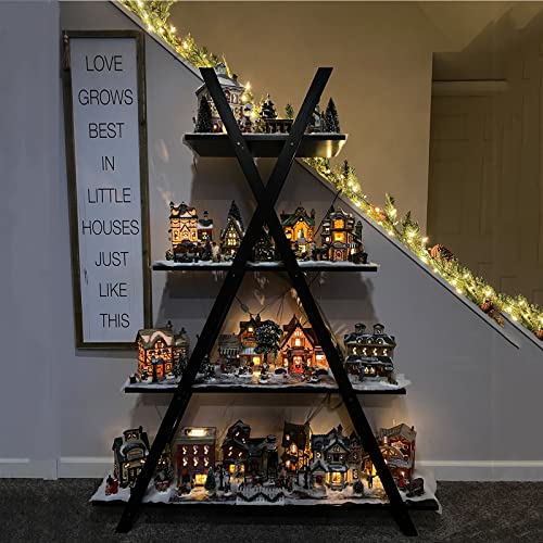 Nouva 4 Tier Ladder Bookshelf Storage Shelves, A Frame Wooden Ladder Open Display Shelves Floor Shlef Storage Furniture for Home Office Living Room Black