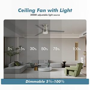 warmiplanet Flush Mount Ceiling Fan with Lights Remote Control, 52-Inch, Brushed Nickel(3-Blades)