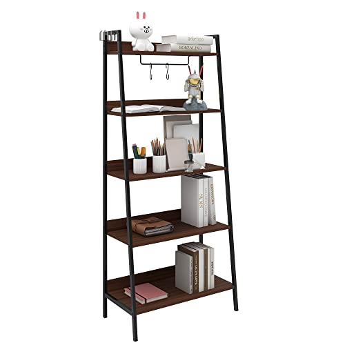 DEILALY 5 Tier Bookshelf Bookcase Ladder Shelf Plant Flower Stand Corner Shelf Plant Rack Kitchen Storage Rack Ladder Storage Organizer Wall Shelves Cabinet Kitchen Living Room Office Balcony Brown