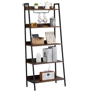 DEILALY 5 Tier Bookshelf Bookcase Ladder Shelf Plant Flower Stand Corner Shelf Plant Rack Kitchen Storage Rack Ladder Storage Organizer Wall Shelves Cabinet Kitchen Living Room Office Balcony Brown