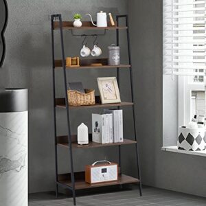 DEILALY 5 Tier Bookshelf Bookcase Ladder Shelf Plant Flower Stand Corner Shelf Plant Rack Kitchen Storage Rack Ladder Storage Organizer Wall Shelves Cabinet Kitchen Living Room Office Balcony Brown