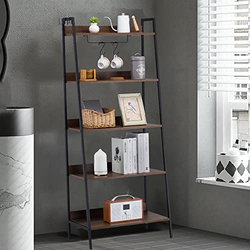 DEILALY 5 Tier Bookshelf Bookcase Ladder Shelf Plant Flower Stand Corner Shelf Plant Rack Kitchen Storage Rack Ladder Storage Organizer Wall Shelves Cabinet Kitchen Living Room Office Balcony Brown