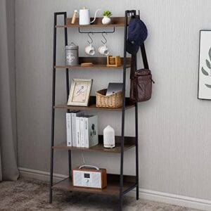 DEILALY 5 Tier Bookshelf Bookcase Ladder Shelf Plant Flower Stand Corner Shelf Plant Rack Kitchen Storage Rack Ladder Storage Organizer Wall Shelves Cabinet Kitchen Living Room Office Balcony Brown