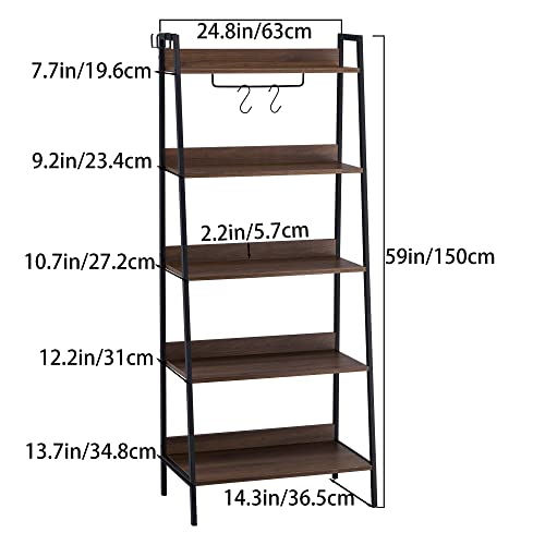 DEILALY 5 Tier Bookshelf Bookcase Ladder Shelf Plant Flower Stand Corner Shelf Plant Rack Kitchen Storage Rack Ladder Storage Organizer Wall Shelves Cabinet Kitchen Living Room Office Balcony Brown