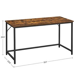 VASAGLE 55.1-Inch Computer Writing Desk, Home Office Small Study Workstation, Industrial Style PC Laptop Table, Steel Frame, Rustic Brown + Black