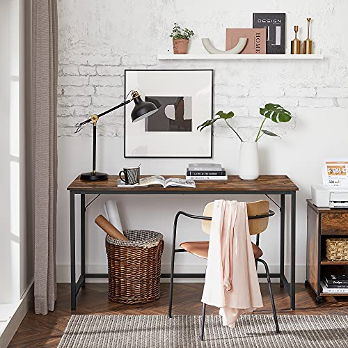 VASAGLE 55.1-Inch Computer Writing Desk, Home Office Small Study Workstation, Industrial Style PC Laptop Table, Steel Frame, Rustic Brown + Black