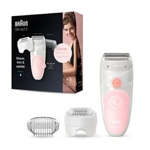 braun epilator silk-épil 5 5-620, hair removal for women, shaver & trimmer, cordless, rechargeable, wet & dry , 6 piece set