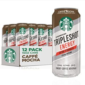 starbucks tripleshot energy extra strength espresso coffee beverage, caffe mocha, 225mg caffeine, 15oz cans (12 pack)