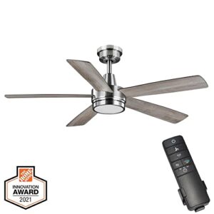 hampton bay fanelee 54 in. white color changing integrated led brushed nickel smart ceiling fan with light kit and remote control