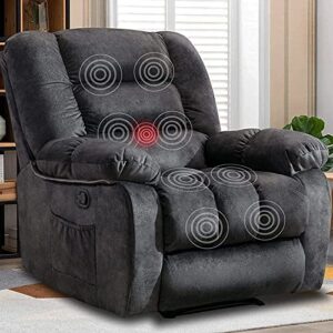 anjhome overstuffed massage recliner chairs with heat and vibration, soft fabric single manual reclining chair for living room bedroom (grey)