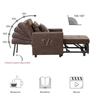 Litbird Convertible Chair Sleeper Bed, Futon Chair Turns Into Bed, Sofa Chair for Living Room, 3 in 1, Imitation Leather, Brown…