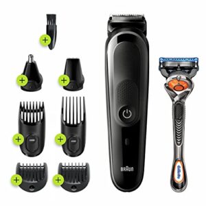 braun hair clippers for men, 7-in-1 beard, ear & nose trimmer, mens grooming kit, cordless & rechargeable, with gillette proglide razor, blue, 9 piece set