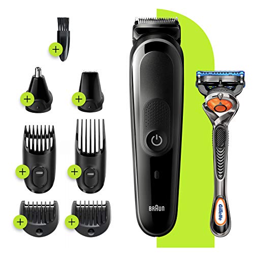 Braun Hair Clippers for Men, 7-in-1 Beard, Ear & Nose Trimmer, Mens Grooming Kit, Cordless & Rechargeable, with Gillette ProGlide Razor, Blue, 9 Piece Set