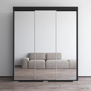 aria 3 door 71″ wardrobe (black with all mirror)