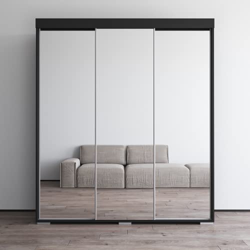 Aria 3 Door 71" Wardrobe (Black with All Mirror)