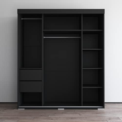 Aria 3 Door 71" Wardrobe (Black with All Mirror)