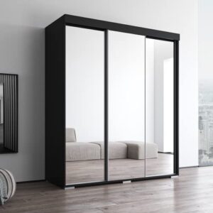 Aria 3 Door 71" Wardrobe (Black with All Mirror)