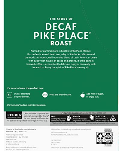 Starbucks Decaf Pike Place Roast, K-Cup for Keurig Brewers, 24 Count