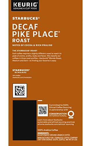 Starbucks Decaf Pike Place Roast, K-Cup for Keurig Brewers, 24 Count