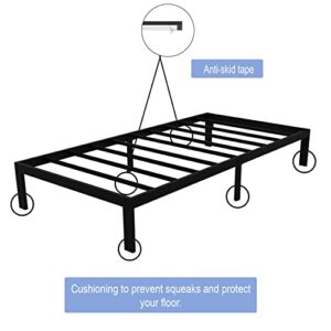 FIRSTHOMES Felix Twin Bed/Twin Platform Bed Frame/Twin Size Metal Bed Frame with Steel Slats/No Box Spring / 12" Metal Bed Frames/Easy Assembly/Without Headboard- Black