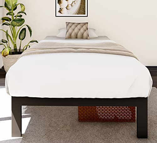 FIRSTHOMES Felix Twin Bed/Twin Platform Bed Frame/Twin Size Metal Bed Frame with Steel Slats/No Box Spring / 12" Metal Bed Frames/Easy Assembly/Without Headboard- Black