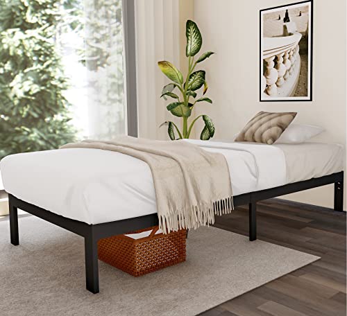 FIRSTHOMES Felix Twin Bed/Twin Platform Bed Frame/Twin Size Metal Bed Frame with Steel Slats/No Box Spring / 12" Metal Bed Frames/Easy Assembly/Without Headboard- Black