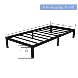 FIRSTHOMES Felix Twin Bed/Twin Platform Bed Frame/Twin Size Metal Bed Frame with Steel Slats/No Box Spring / 12" Metal Bed Frames/Easy Assembly/Without Headboard- Black