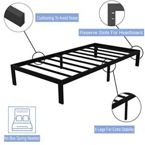 FIRSTHOMES Felix Twin Bed/Twin Platform Bed Frame/Twin Size Metal Bed Frame with Steel Slats/No Box Spring / 12" Metal Bed Frames/Easy Assembly/Without Headboard- Black