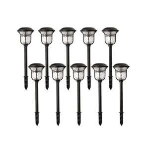 hampton bay solar powered black led outdoor integrated 3000k warm white landscape path light (10-pac