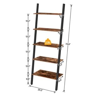 HOOBRO Ladder Shelf, 5-Tier Leaning Bookshelf, Industrial Storage Rack Shelves, Leaning-Against-Wall, for Living Room Office Kitchen, Metal Frame, Rustic Brown BF70CJ01