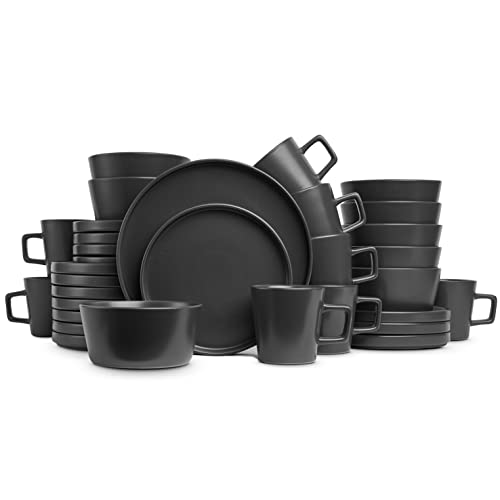 Stone Lain Coupe Dinnerware Set, Service For 8, Black Matte, 32 Piece