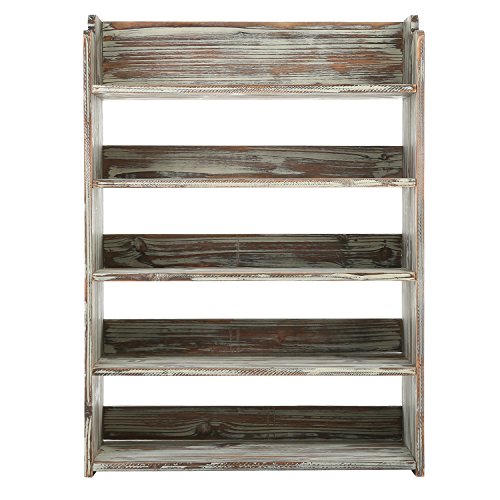 MyGift 5 Tier Rustic Torched Wood Entryway Shoe Rack Storage Shelves, Closet Organizer Shelf