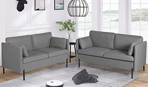 TYBOATLE Upholstered Modern Loveseat Sofa Couch with 2 Rectangular Pillows and Metal Legs, 55" W Fabric Comfy Couches for Living Room, Bedroom, Compact Small Space, Apartment, Office (Grey)