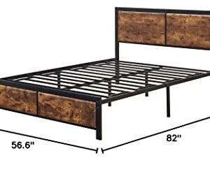 VECELO Full Platform Bed Frame/Mattress Foundation with Rustic Vintage Wood Headboard, Strong Metal Slats Support, No Box Spring Needed