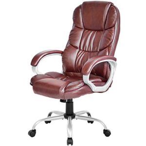 office chair computer high back adjustable ergonomic desk chair executive pu leather swivel task chair with armrests lumbar support (brown)